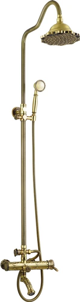 Душевая стойка Zorg Antic A 103DS-BR со смесителем, под бронзу, глянцевая, с тропическим душем, с изливом, с лейкой, душевая система, латунная, рычаг сбоку