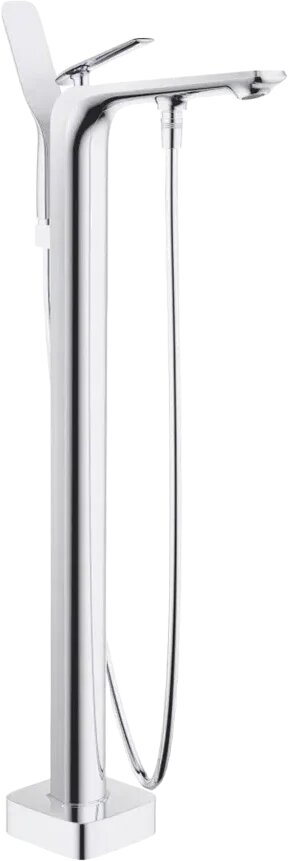 Напольный смеситель для ванны с душем Rose R1322 с душевым гарнитуром, хром, глянцевый, латунный, с функцией экономии расхода, с керамическим картриджем
