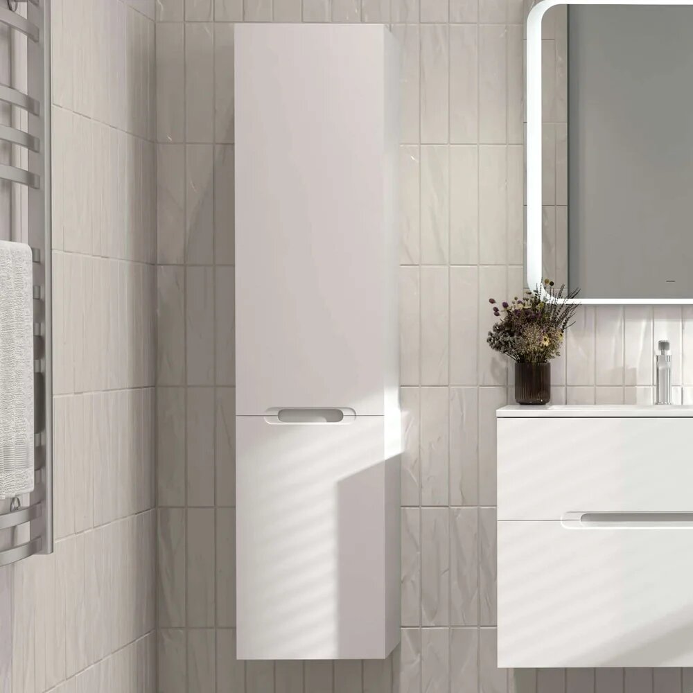 Шкаф-пенал для ванной Jorno Modul 35 подвесной, 35 см, белый, глянцевый, с дверками, из МДФ