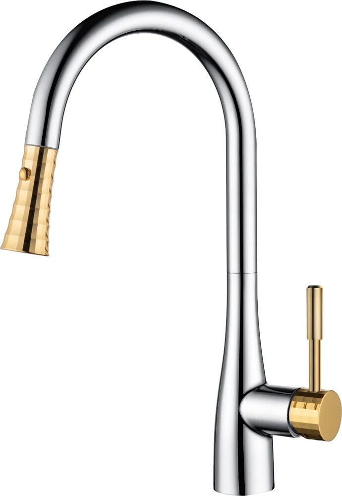 Смеситель для кухни D&K Rhein Schiller DA1462504A с поворотным изливом, хром, золотой, глянцевый, однорычажный, латунный, с керамическим картриджем