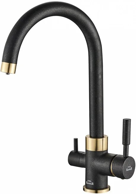 Смеситель для кухни Steel Hammer SH 713 BLACK BR с краном для питьевой воды, с поворотным изливом, бронзовый, черный, матовый, однорычажный, латунный, с керамическим картриджем