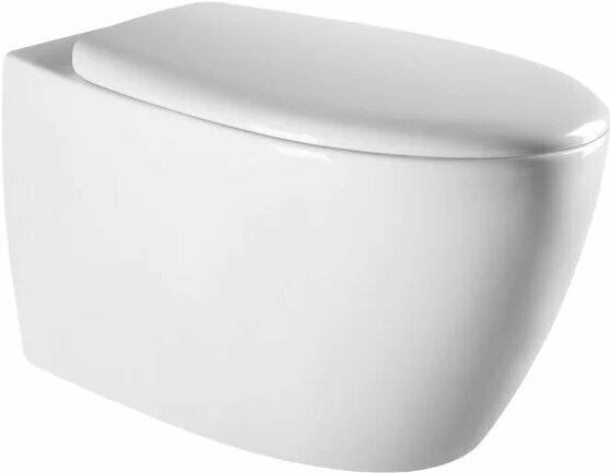 Унитаз подвесной Art&Max Imola AM217CHR/SC с микролифтом, безободковый, без бачка, антивсплеск, фаянсовый, белый, глянцевый, овальный, сиденье для унитаза в комплекте