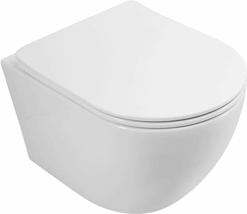 Унитаз подвесной Art&Max Sanremo AM026CHR/SC с микролифтом, безободковый, без бачка, фаянсовый, антивсплеск, белый овальный