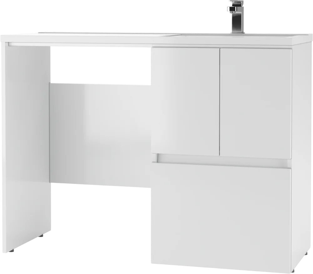 Тумба с раковиной Айсберг Норма 120 под стиральную машину, напольная, 120 см, из МДФ, с ящиками, белая, прямоугольная, в современном стиле