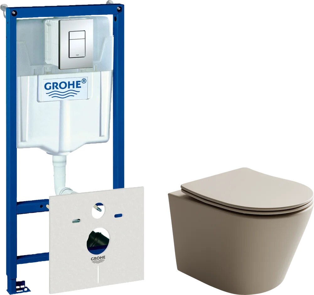 Комплект Унитаз подвесной Ceramicanova Balearica Rimless CN6000MC капучино матовый / Система инсталляции для унитазов Grohe Rapid SL 38772001, 3 в 1