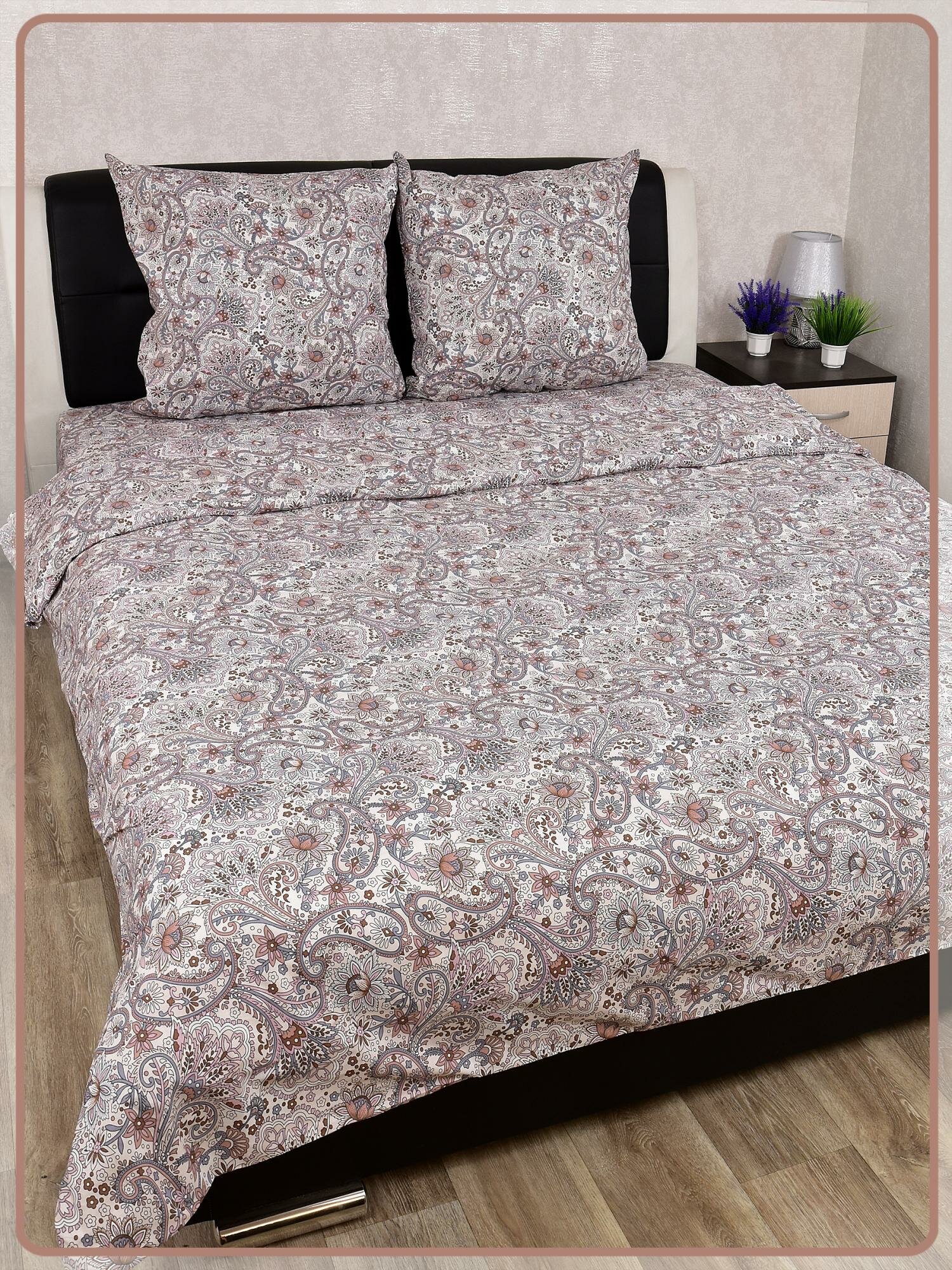 Постельное белье Шуйская бязь Огурцы серые 21739-1 Евро-макси