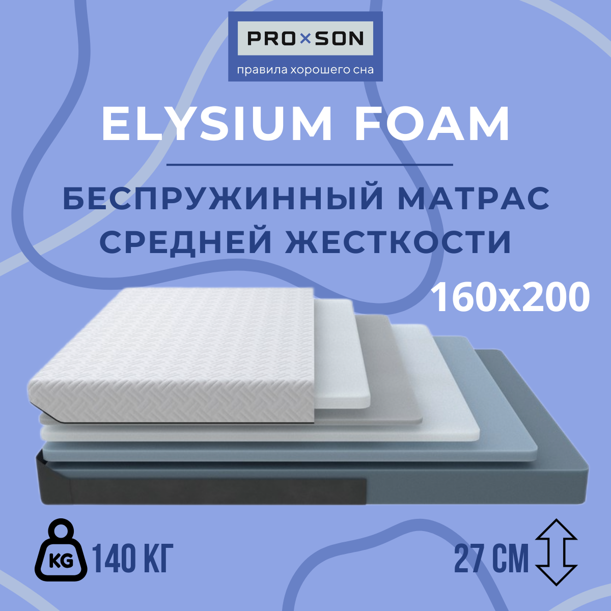 Матрас 160x200 Elysium Exclusive Foam средней жесткости, беспружинный, односторонний