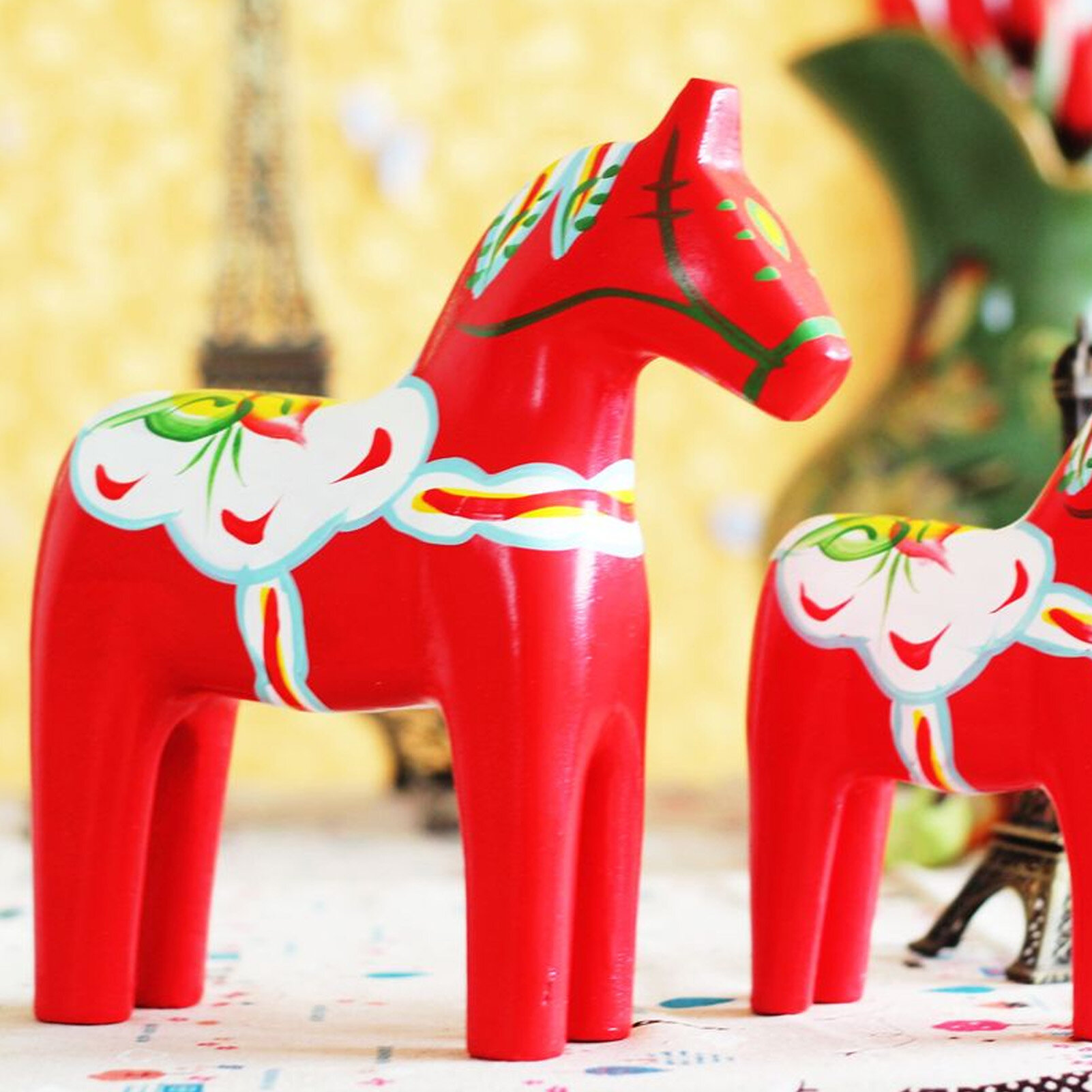 1PAIR деревняя Шведская Дала Лошадь Деревянная Далекарлианская статуя статуи для украшения украшения