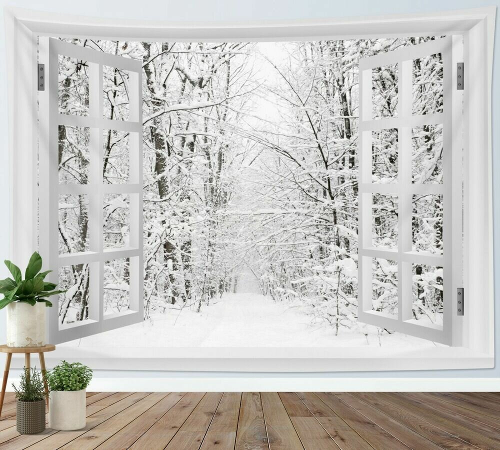 BeLOC Гобелен "зима снег лес пейзаж окно",