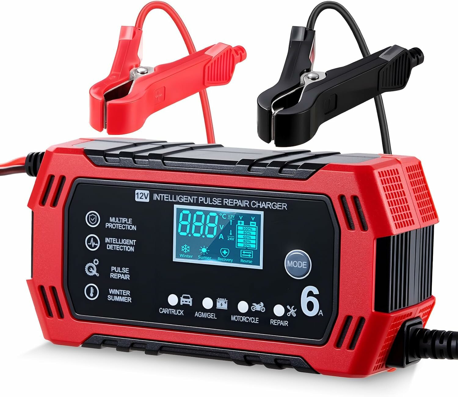 Умное зарядное устройство 12V 8A 75W для автомобильного аккумулятора + Режим REPAIR (Десульфатация) + ЖК-дисплей - Зарядка AGM, GEL, мотоциклов