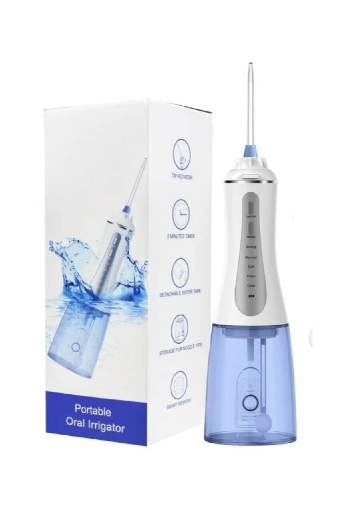 Ирригатор для полости рта и зубов портативный Flosser AOW03 PRO, 350мл, белый, 6 насадок