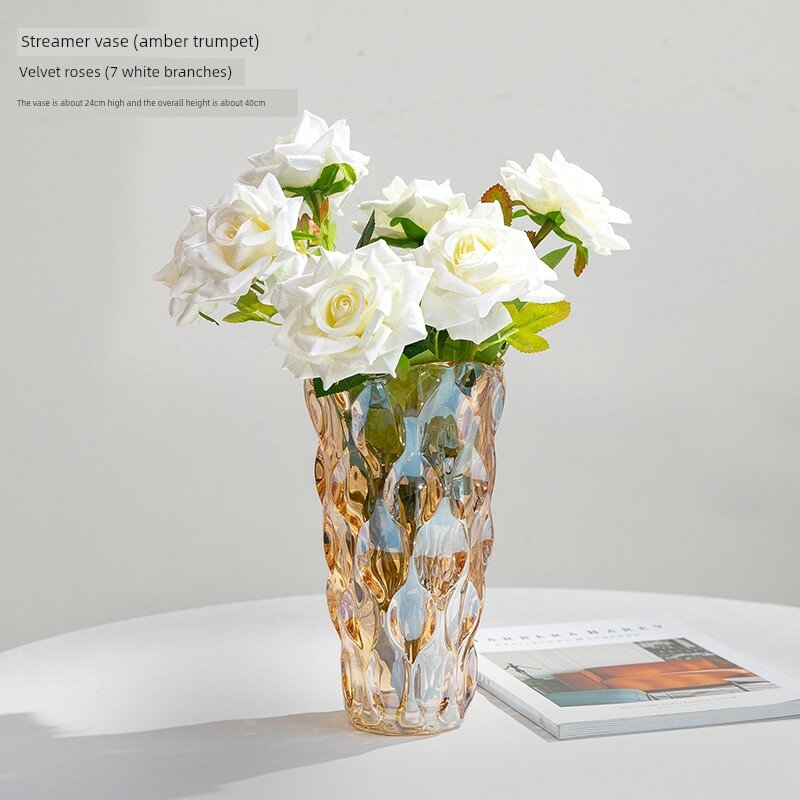 Украшение вазы для гостиной, цветочная композиция, хрустальное стекло, стиль, скандинавская роза, искусственный цветок,