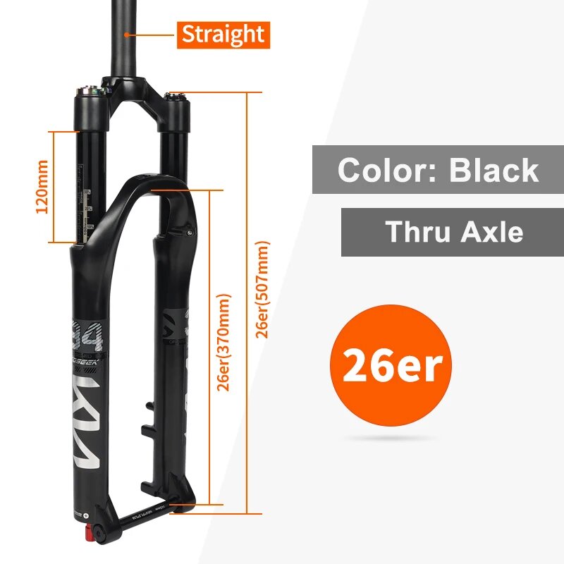 TOSEEK KN34-TZ вилка для горного велосипеда 26/27,5/29 дюймов Черный, Straight-black-26