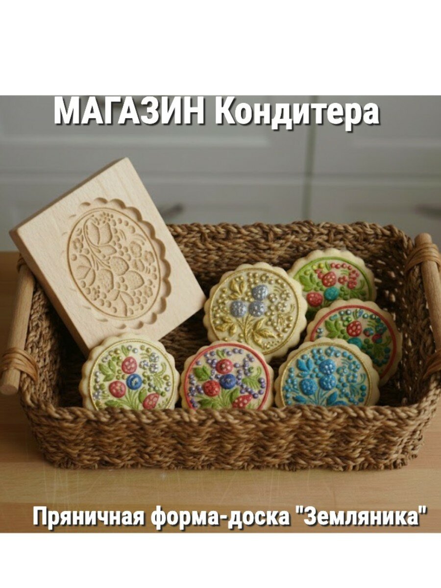 Пряничная форма-доска "Земляника" для изготовления пряников и печенья