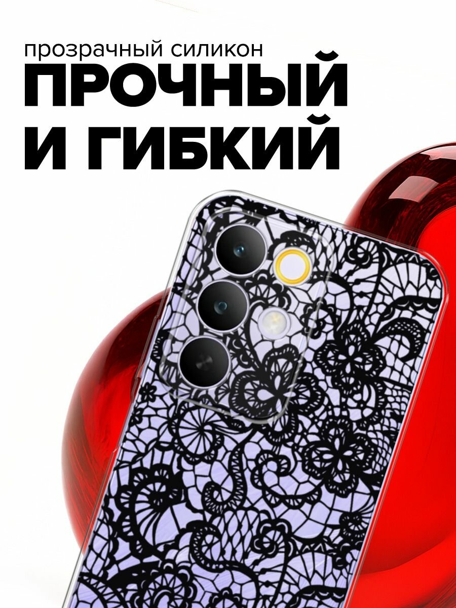 Чехол на Realme C85 / Реалми C85 с принтом Черные кружева с цветами — фото 1