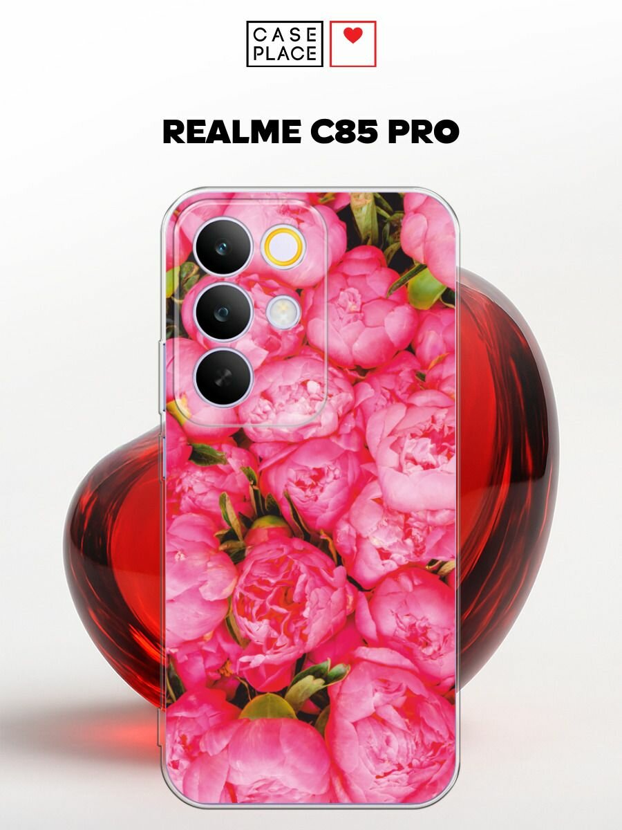 Силиконовый чехол на Realme C85 Pro / Реалми C85 Про с принтом пионы