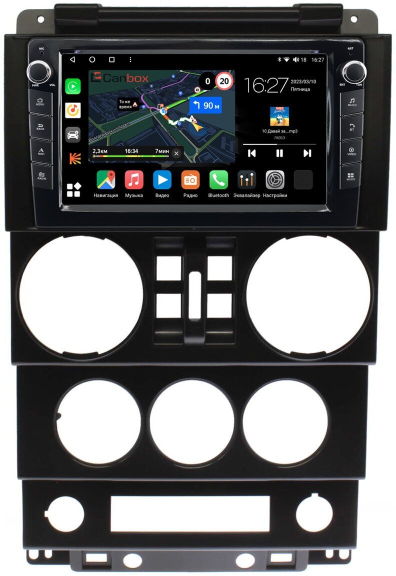 Штатная магнитола Jeep Wrangler 3 (JK) 2007-2010 (4 двери) Canbox M-Line 7821-9-023 Android 10 (4G-SIM, 2/32, DSP, IPS) С крутилками