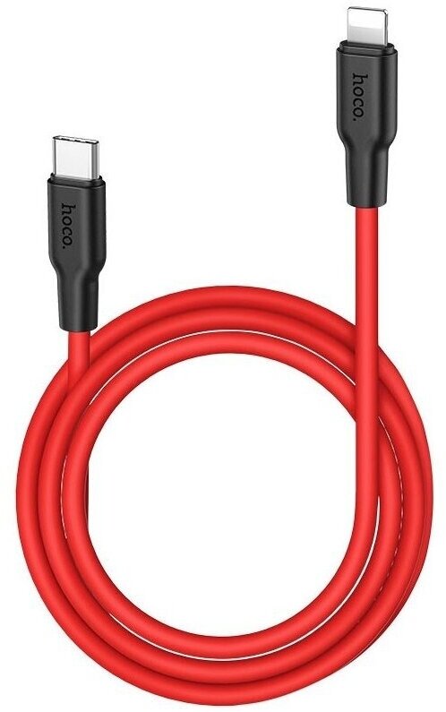 Кабель Type-C Hoco X21 Plus Silicone 20W PD Lightning для Apple 1м, черно-красный