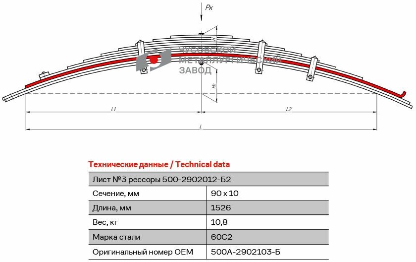 Лист №3 Рессора передняя для МАЗ 500А, 504В, 509 11 листов