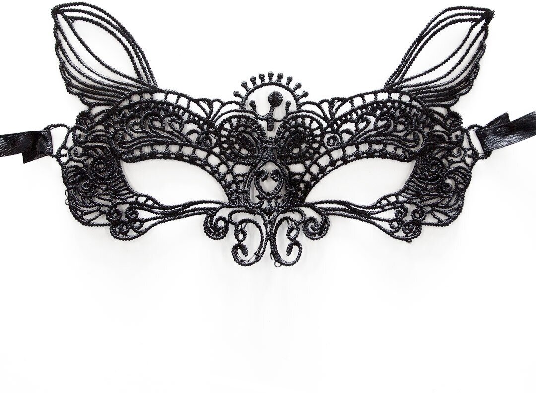 Маска кружевная, фигурная, Кошечка, Черный, 16x24 см, 1 шт.