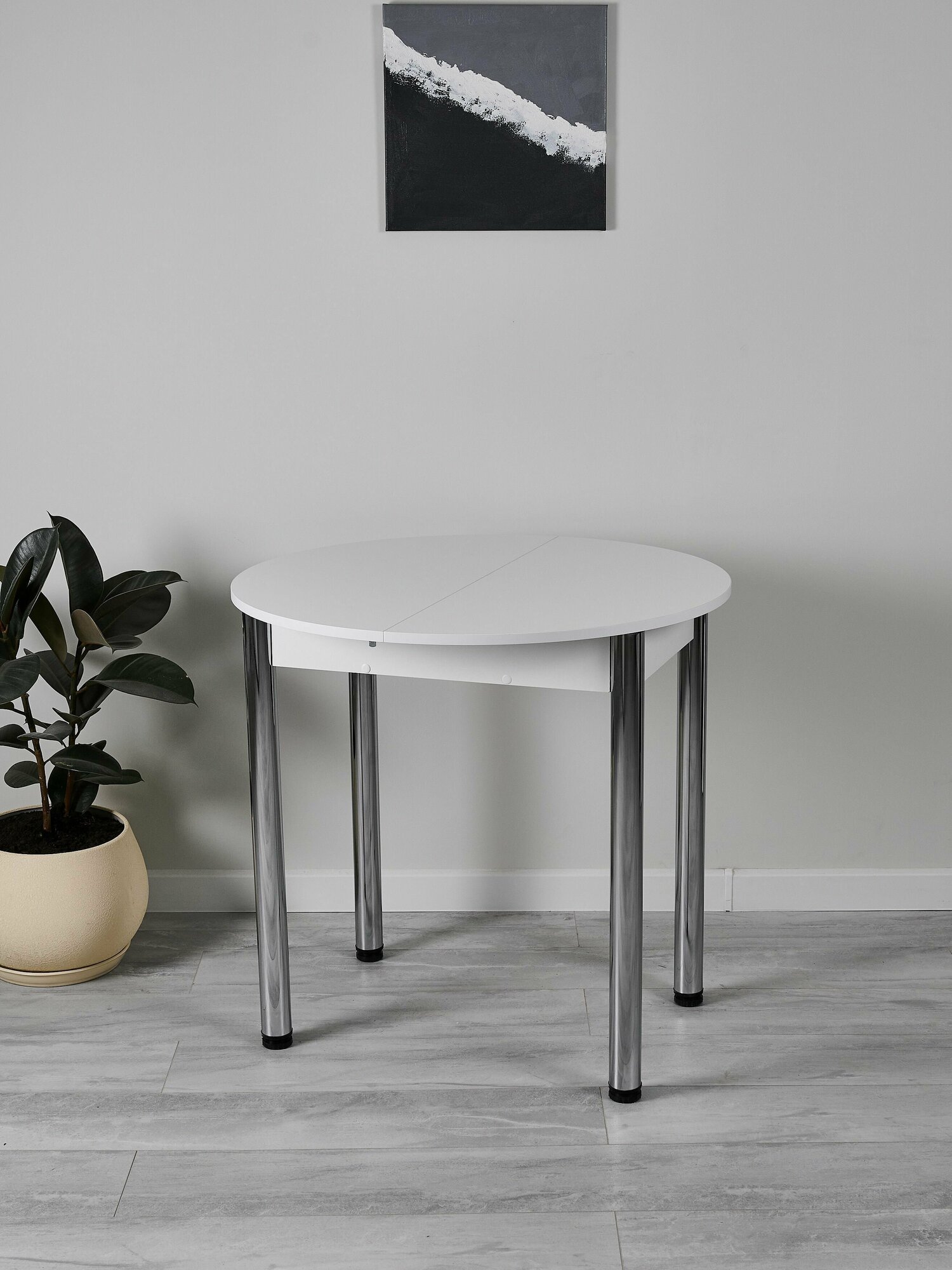 Стол кухонный раздвижной круглый белый