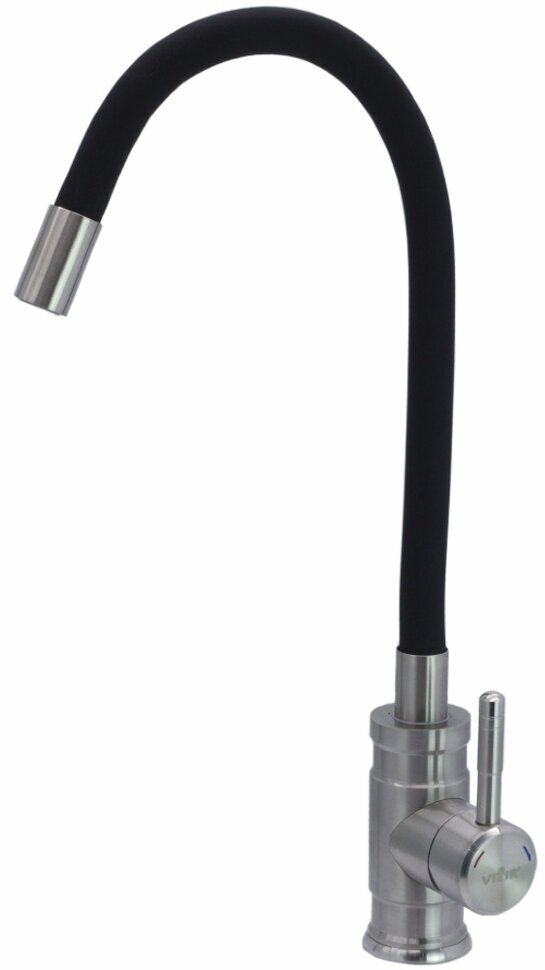 15048-C Смеситель однорычажный для кухни ViEiR с гибким изливом (сатин/черный), кран для раковины на кухню