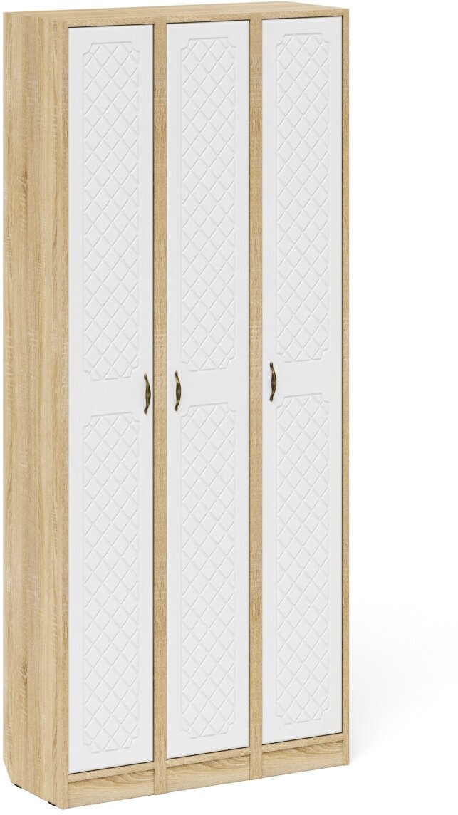 Три пенала в прихожую П-6, цвет дуб сонома/фасады МДФ белое дерево фрезеровка ромб, ШхГхВ 90х35х210 см.