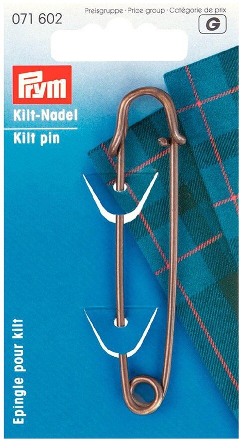 PRYM 071602 Булавки для килта латунь на подложке с европодвесом 76 мм, состаренная латунь 1шт