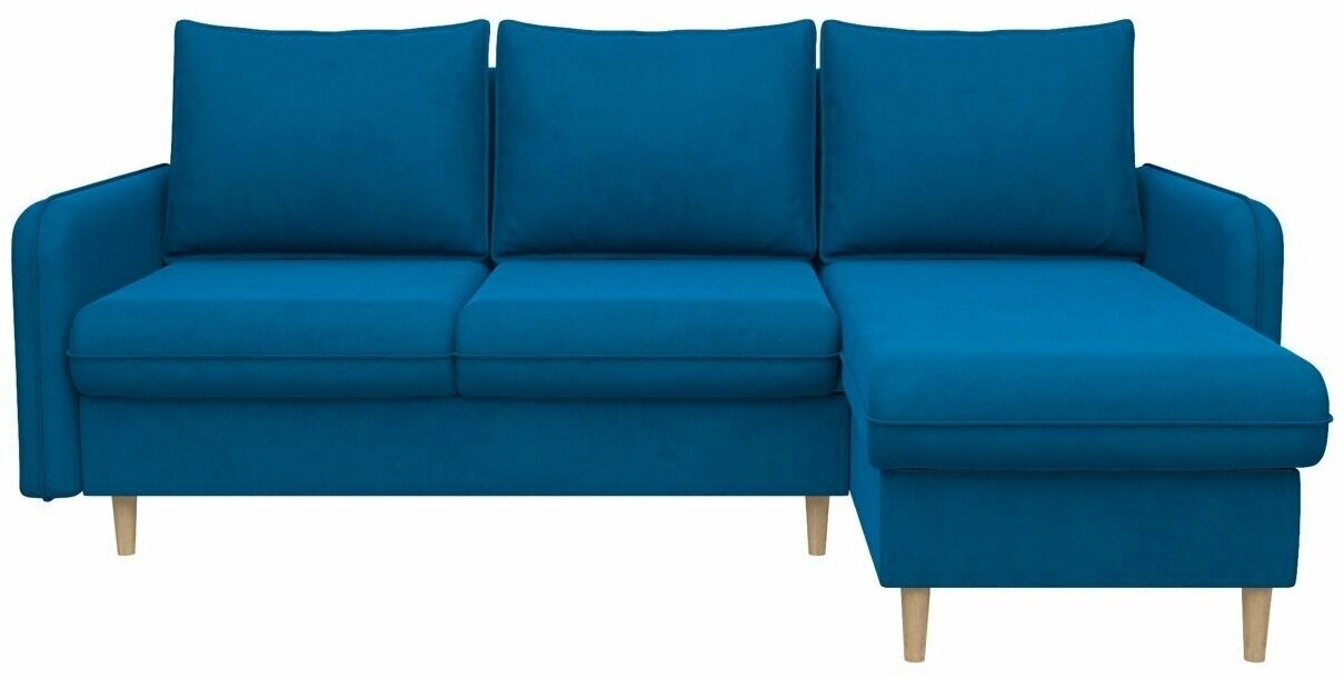 Угловой диван Остин, Велюр, Синий, Угол правый, Ящик для белья, 218х150х80 см