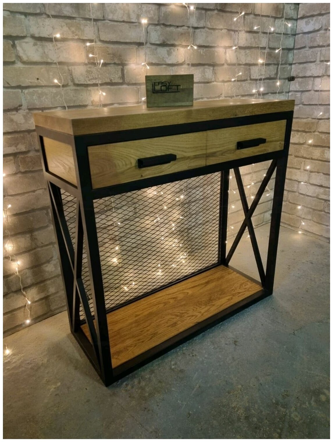 Консоль "EasyLOFT" в стиле лофт из массива дуба в стиле лофт, с ящиками, 90х35х90 см.