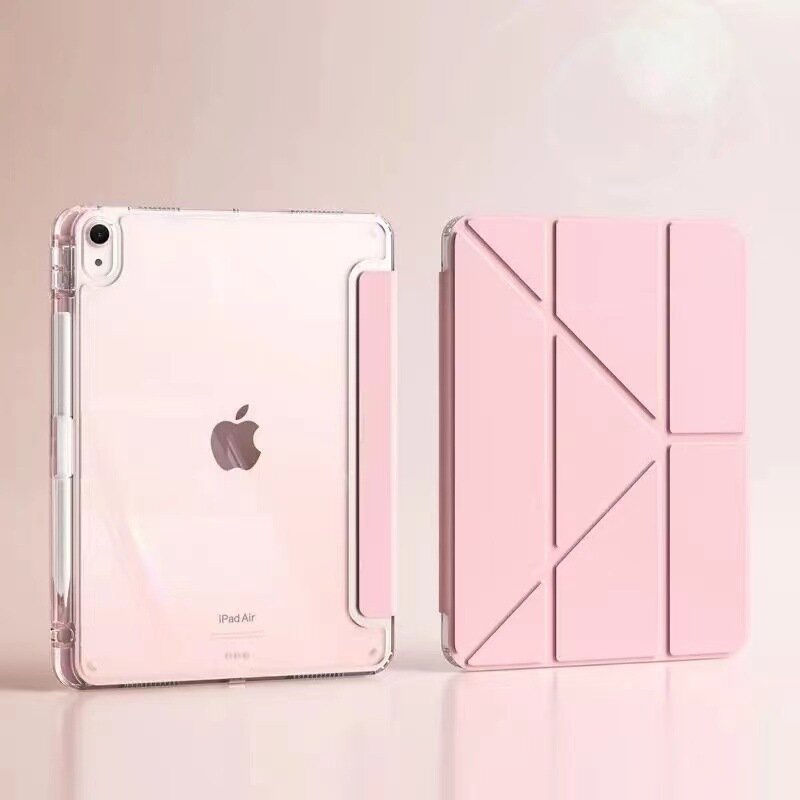 Розовый чехол с Y-образным дизайном для iPad 10.2 дюйма с отсеком для ручки и 3-сгибной конструкцией