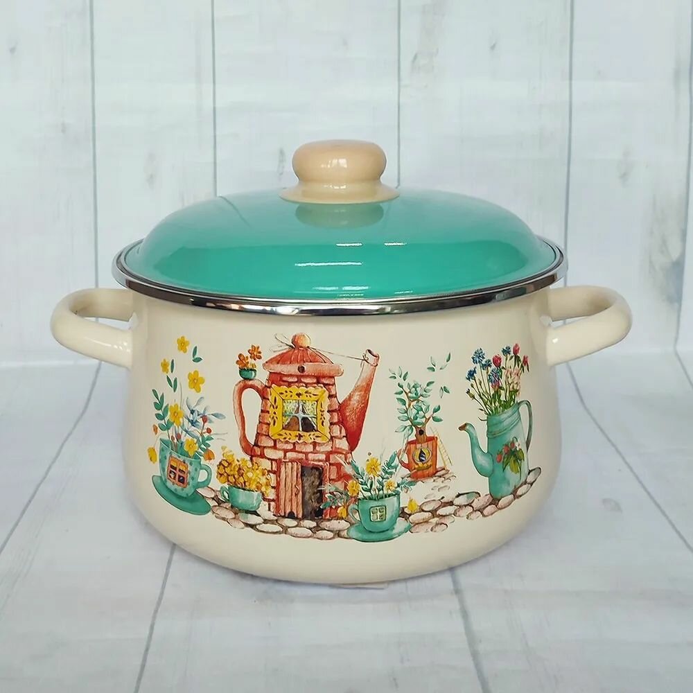 Кастрюля эмалированная Чайный домик 4л стальэмаль