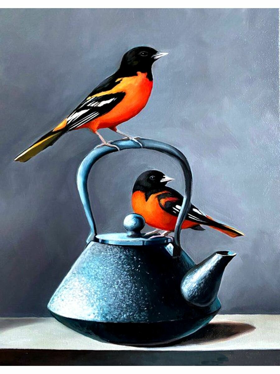 Картина по номерам "Птички на чайнике" 40х50 см, хлопковый холст на подрамнике, акрил, АртТойс