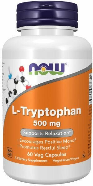 Триптофан NOW 500 мг, аминокислота 60 растительных капсул / NOW L-Tryptophan 500 mg