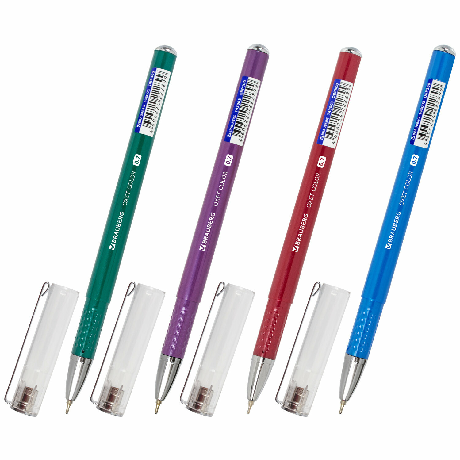 Ручка шариковая масляная BRAUBERG "Oxet Color", синяя, корпус ассорти, В дисплее, игольчатый узел 0,7 мм, линия письма 0,35 мм, комплект из 50 шт, 143003