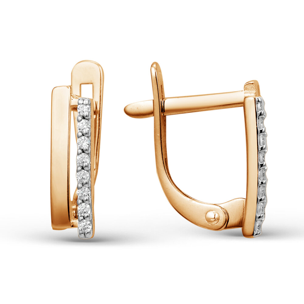 Серьги, золото, 585 проба, фианит