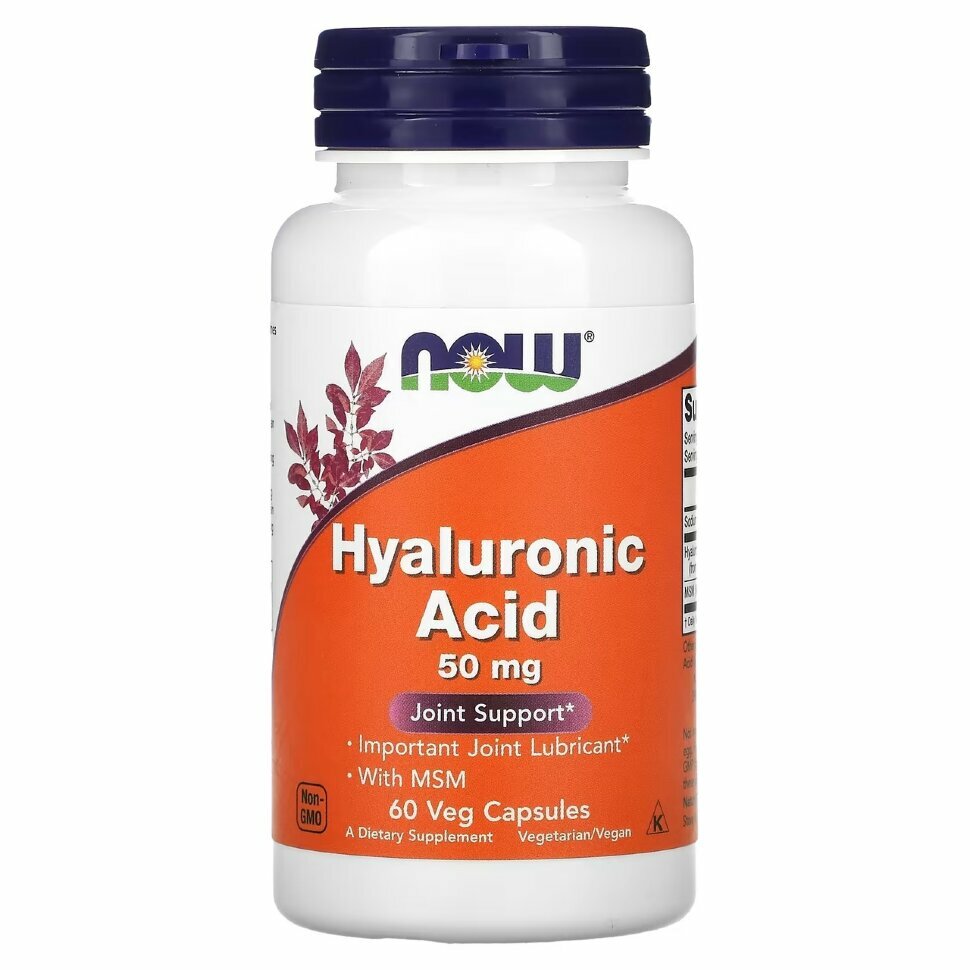 Now Hyaluronic Acid 50 mg with MSM, 60 капс.