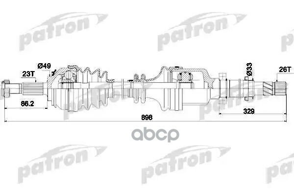 Полуось передняя правая 23x898x49x26 DACIA: LOGAN 1.5DCI 04-, LOGAN MCV 1.4/1.5DCI/1.6/1.6 1 PATRON арт. PDS0242
