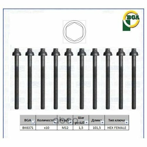 К-КТ болтов ГБЦ OPL ASTRA/KADETT/CORSA 1.5D-1.7DTI 87- Bga арт. BK6371