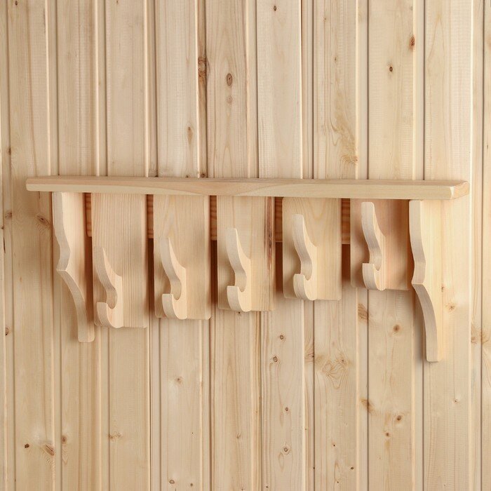 Полка - вешалка «Ступенька», 65×27×9.5 см, деревянная, 5 крючков, «Добропаровъ»