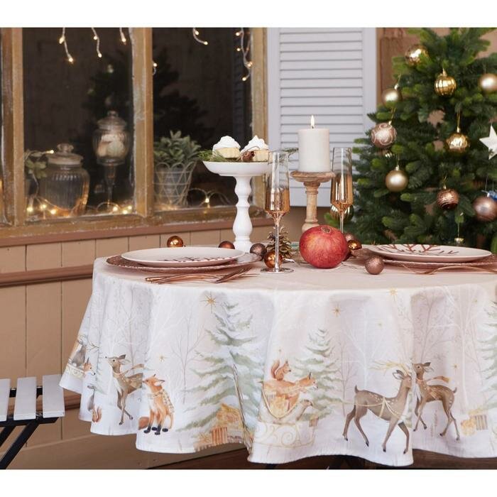 Скатерть новогодний Этель Christmas forest d 215 +/- 3см с гмво, 100% хлопок, саржа 190 гр/м2