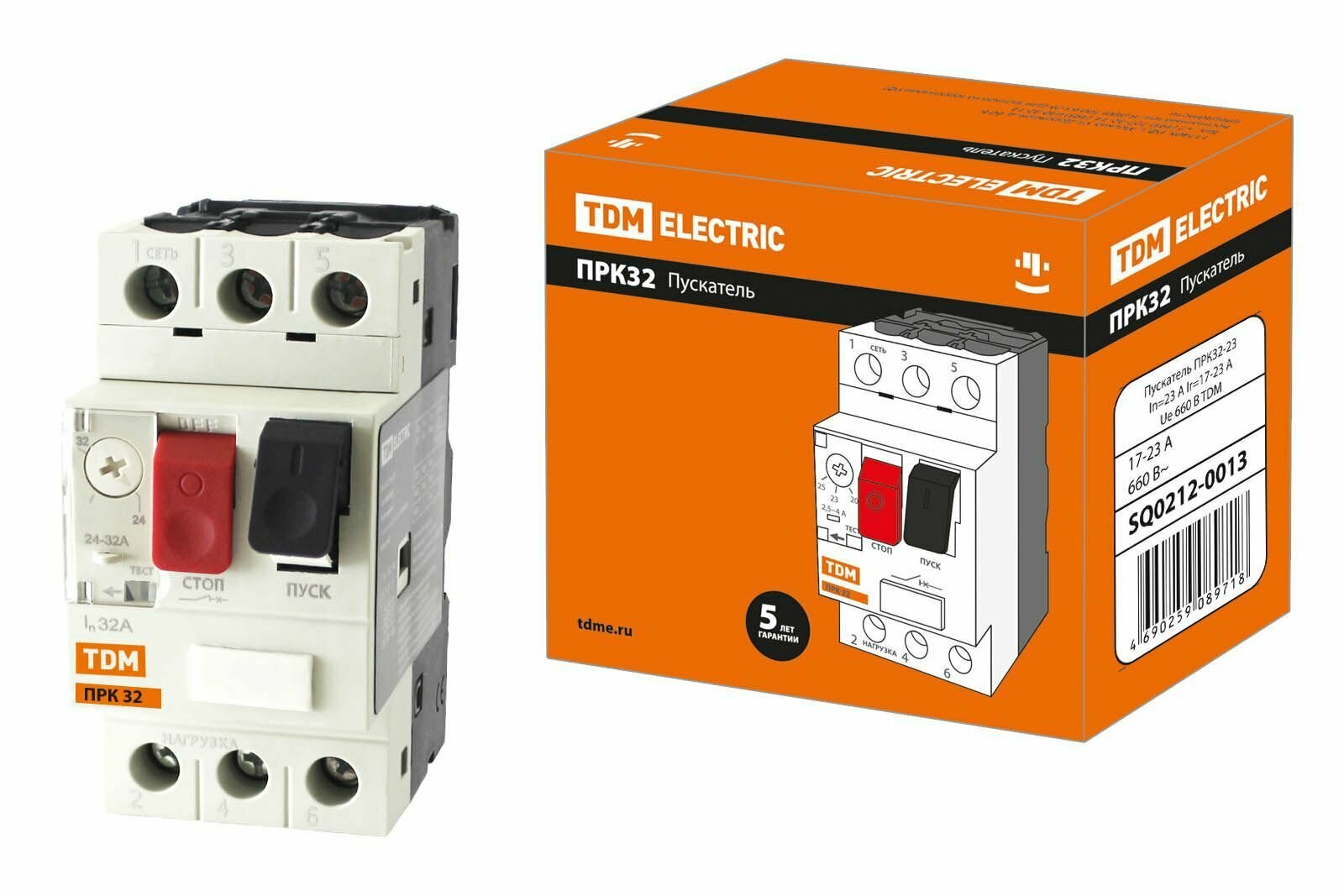 Пускатель TDM Electric ПРК32 SQ0212-0013,17-23А, IP20, белый, 90 мм