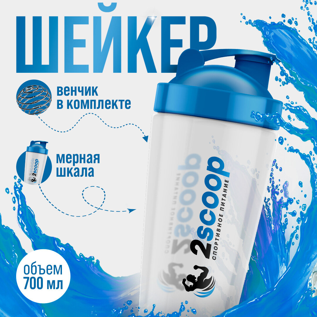Шейкер для протеина и коктейлей "2scoop прозрачный" с венчиком, 700мл