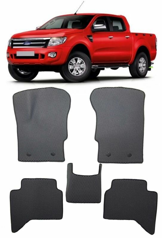 Ева коврики Ford Ranger lV 2015 -/ Ева ЭВА сота/ цвет Красный c черной окантовкой / EVA Smart / коврики в салон автомобиля Форд