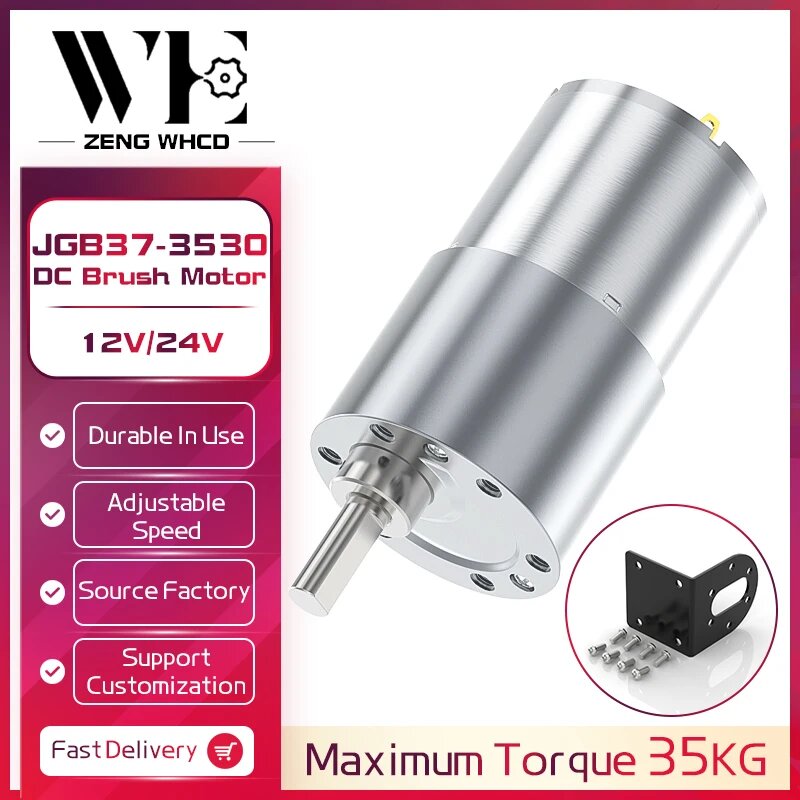 JGB37-3530 Реверсивный мотор-редуктор 12 В 24 В 4 об/мин ~ 1587 об/мин Цельнометаллическая коробка передач с высоким крутящим моментом Эксцентриковый выходной вал Микрощеточный двигатель постоянного тока 6RPM, 12V Single Motor