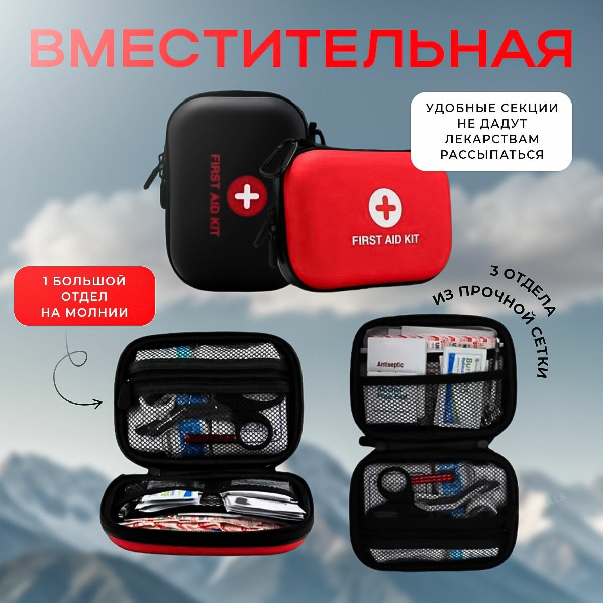 Дорожная аптечка Essentials, EVA+PU, водонепроницаемая, без наполнения — фото 1