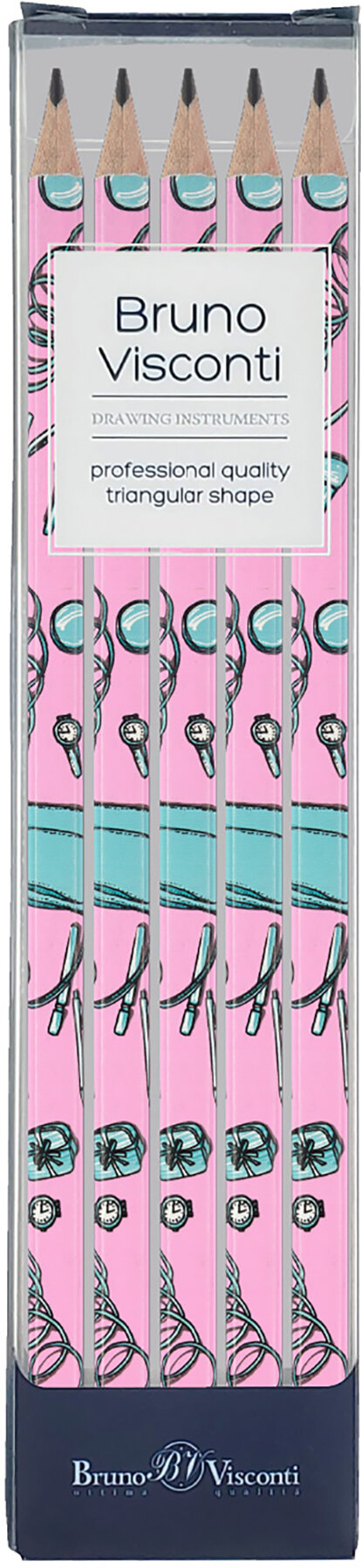 Набор карандашей чернографитовых HappyGraphix. Life Style. Pink Dream, НВ, 5 штук