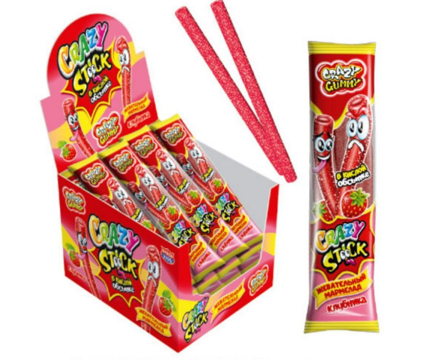 Мармелад Канди Клаб Crazy Gummy Crazy STICK Клубника, 20 гр, 24 шт