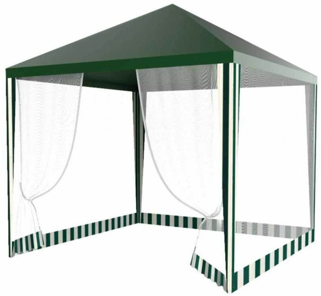 Шатер садовый закрытый, беседка для дачи с москитной сеткой, размер 3х3 м, высота 240 см, металлический каркас, цвет зеленый
