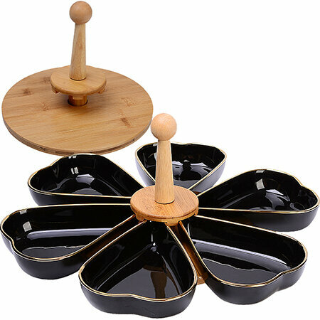 Менажница 6 секции 8пр фарфор/дерево LR 12116 KSMB-12116